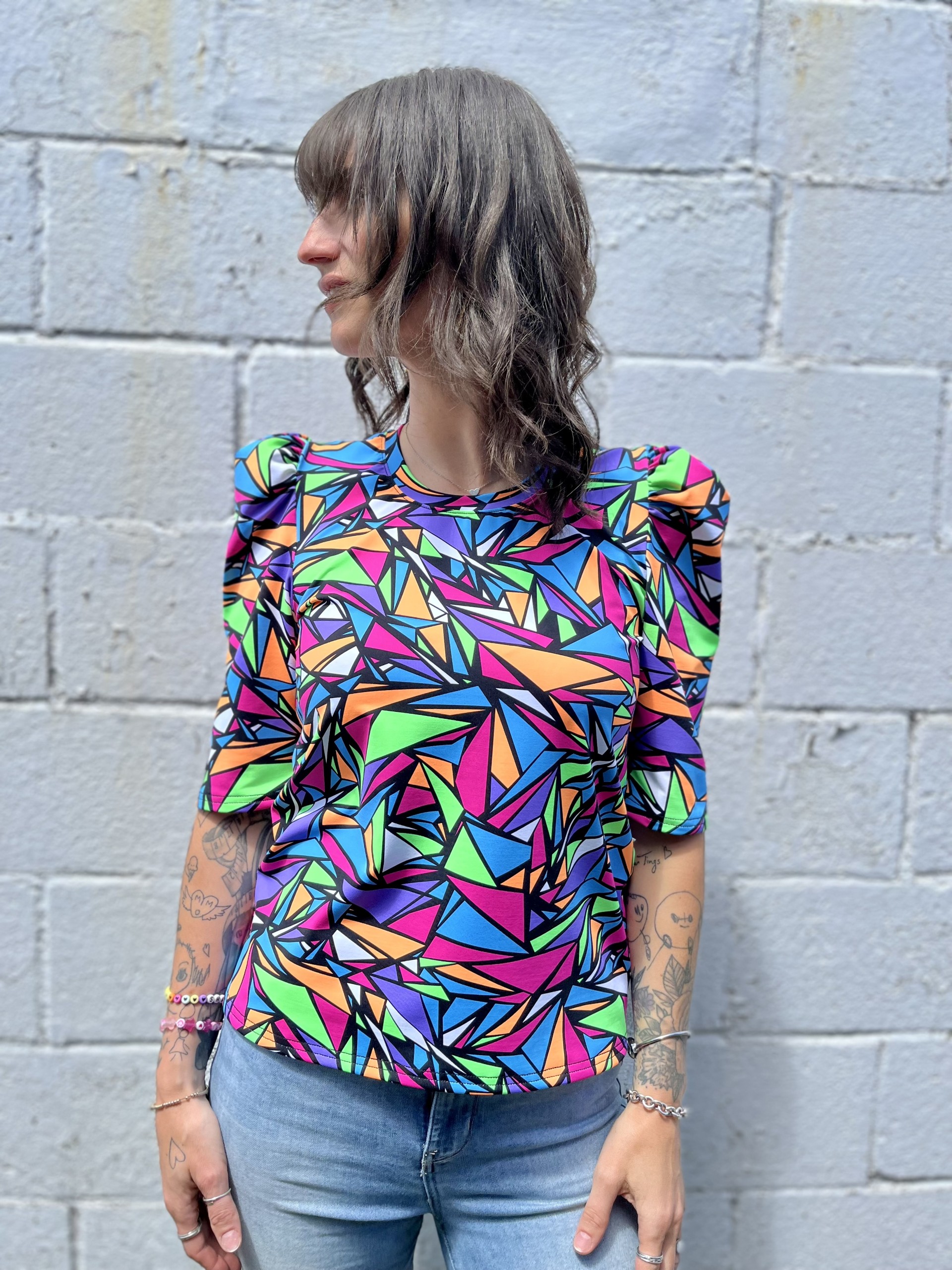 Abstract Puffed Shoulder Top – Melanie Jacqueline